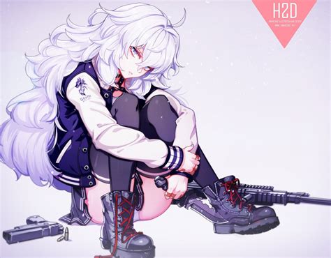 Tapety ilustracja pistolet długie włosy Anime Dziewcząt anime
