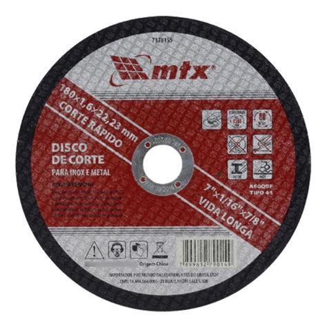 Kit 20 Discos De Corte Mtx Para Inox E Metal 7x1 6mm Parcelamento Sem