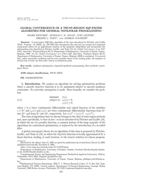 global convergence of a trust region sqp filter algorithm for general nonlinear programming