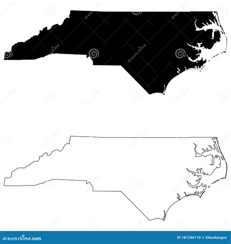North Carolina NC State Maps Black Silhouette And Outline Isolated On