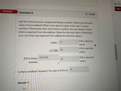 solved add the following two s complement binary numbers