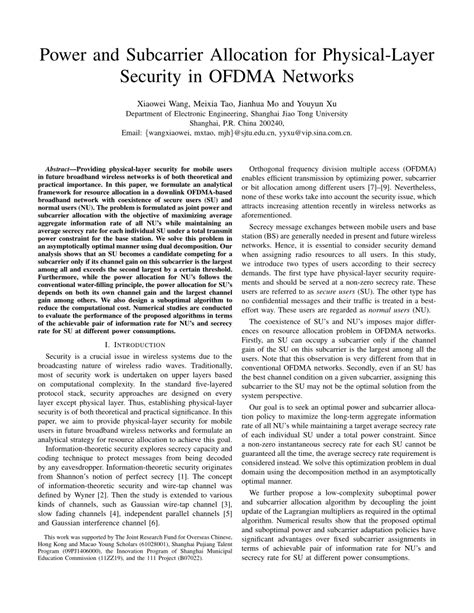 pdf power and subcarrier allocation for physical layer security in ofdma networks