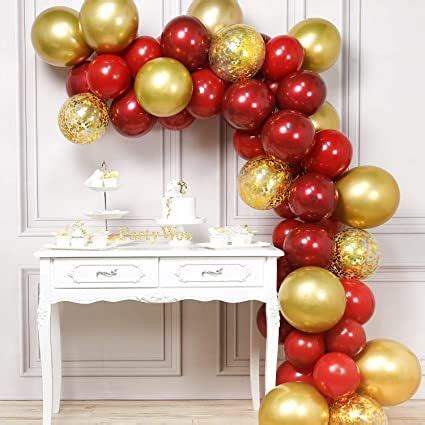PartyWoo Red And Gold Balloons 50 Pcs Burgundy Balloons Ruby Red