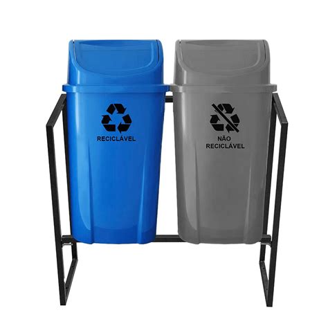 Kit Lixeiras Basculantes Para Coleta Seletiva Litros Suporte