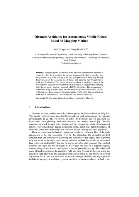 pdf obstacle avoidance for autonomous mobile robots based on mapping method