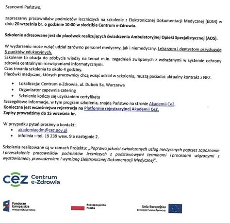 Szkolenie z Elektronicznej Dokumentacji Medycznej SIPIP Szczecińska