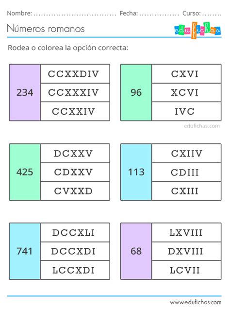 Números Romanos para Niños Ejercicios y Cuaderno PDF