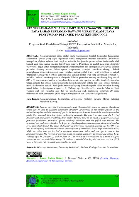 PDF Keanekaragaman Dan Kelimpahan Arthropoda Predator Pada Lahan