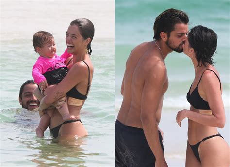 Agatha Moreira e Rodrigo Simas curtem praia em família as sobrinhas