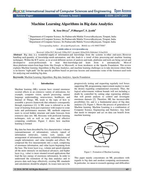 pdf machine learning algorithms in big data analytics