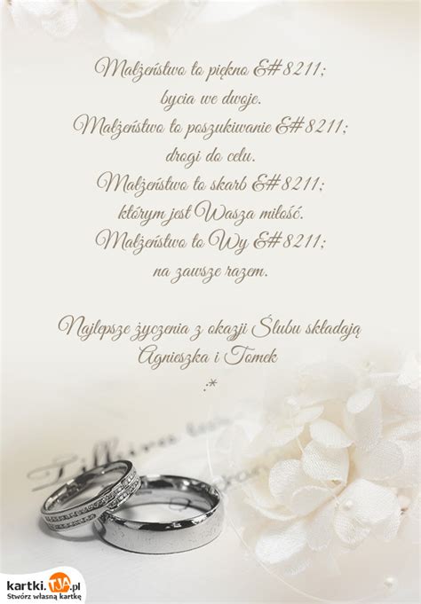 Najlepsze życzenia z okazji Ślubu składają Agnieszka i Tomek Darmowe