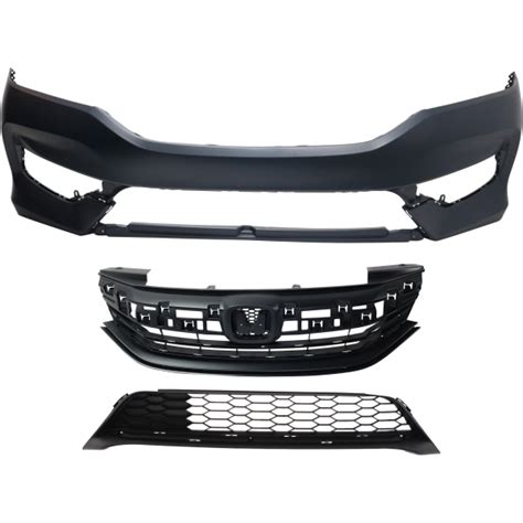 Replacement 3 Piece Kit Front Primed Bumper Cover With Bumper Grille