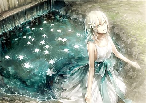 Hình nền Anime cô gái Nước váy trắng NieR dưới nước Hoa trong