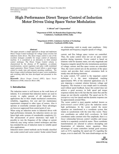 pdf high performance direct torque control of induction motor using space vector modulation