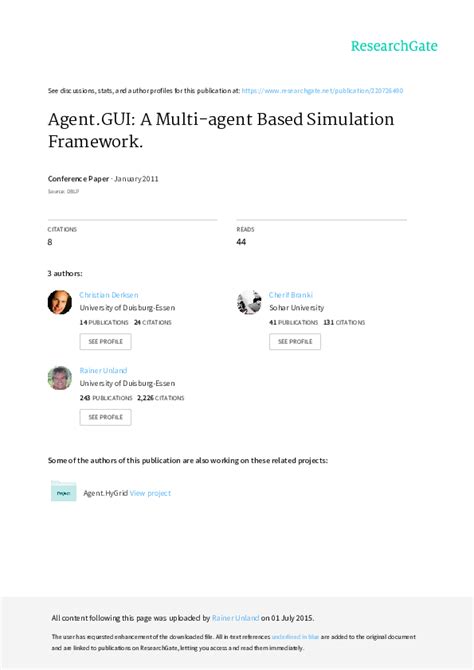 pdf agent gui a multi agent based simulation framework christian derksen