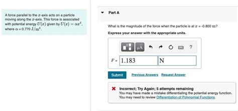 Solved A Force Parallel To The X Axis Acts On A Particle Chegg