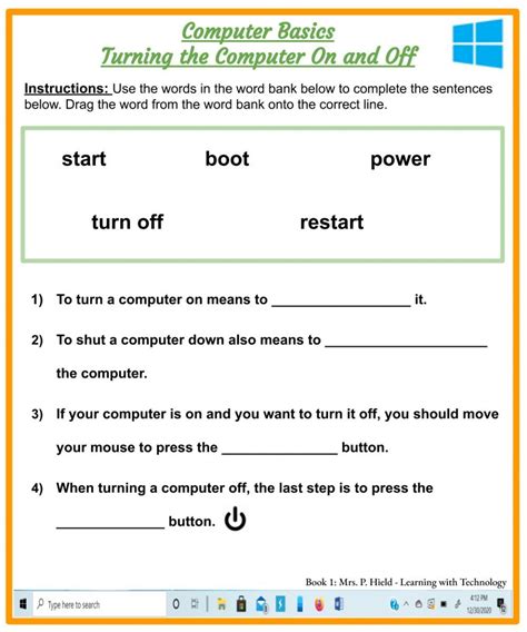 Turning the Computer On and Off worksheet в 2024 г Информатика