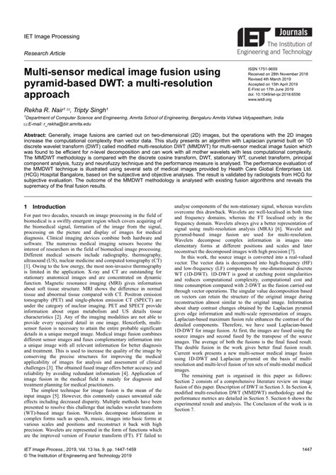 pdf multi sensor medical image fusion using pyramid based discrete wavelet transform a multi