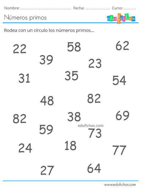 N Meros Primos Del Al Fichas Para Primaria Con Ejercicios