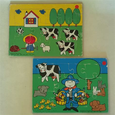 Vintage Houten Kinder Puzzeltjes Dick Bruna Boerderij 2 Stuks Bij Ma