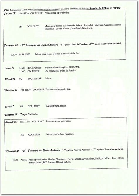 Feuille Paroissiale Du Au Janvier