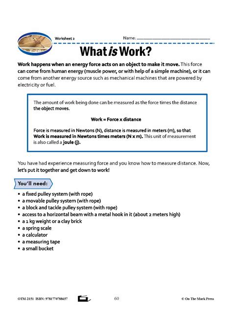 The Relationship Between Work Force And Distance Moved Grade 8 Lesso