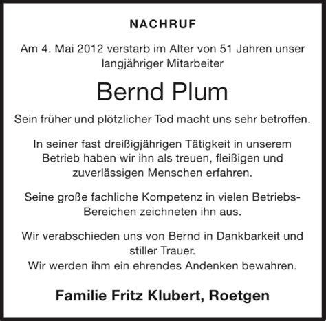 Traueranzeigen Von Bernd Plum Aachen Gedenkt