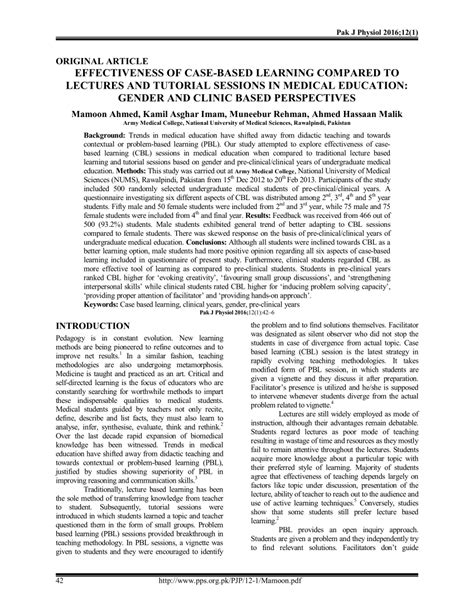pdf effectiveness of case based learning compared to lectures and tutorial sessions in medical