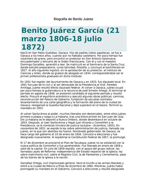 Biografía de Benito Juárez Biografía de Benito Juárez Benito Juárez
