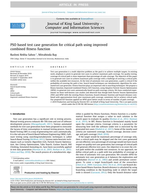pdf pso based test case generation for critical path using improved combined fitness function