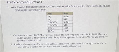 Solved Write A Balanced Molecular Equation And A Net Chegg