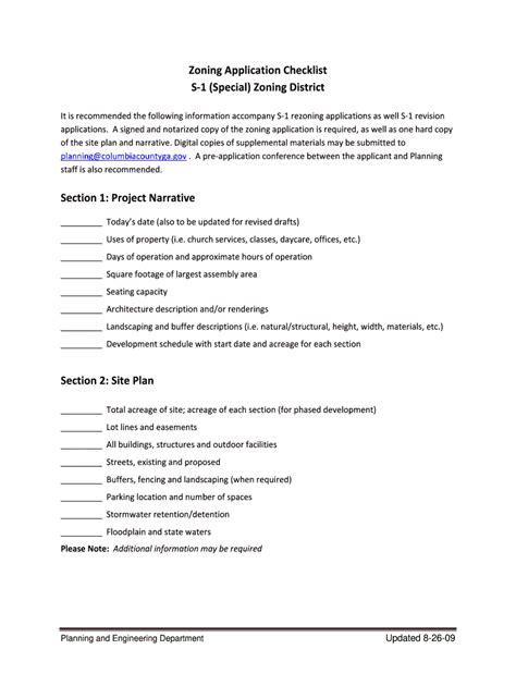 Fillable Online Zoning Application Checklist S 1 Special Zoning
