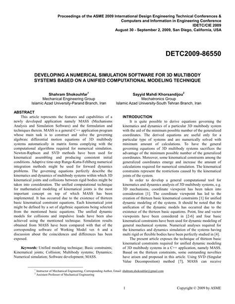 pdf developing a numerical simulation software for 3d multibody systems based on a unified