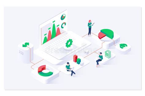 Data Analysis And Statistics Concept Isometric Web Banner Stock Vector