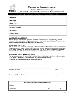 Fillable Online Uncp Unsupported System Agreement DoIT Form Fax Email