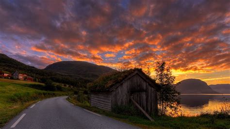Wallpaper Sunlight Landscape Sunset Hill Lake Nature Grass Sky