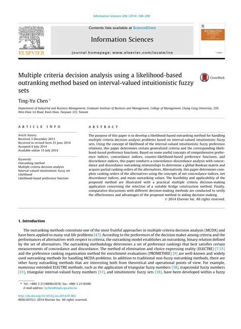 pdf multiple criteria decision analysis using a likelihood based outranking method based on