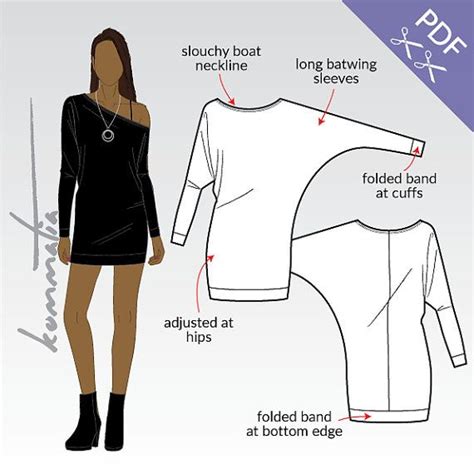 Batwing Mini Dress With Slouch Neckline And Tapered Fit Sewing