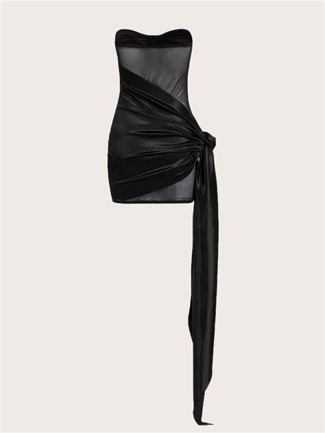 SHEIN ICON Vestido apertado sem alças malha de contraste detalhe