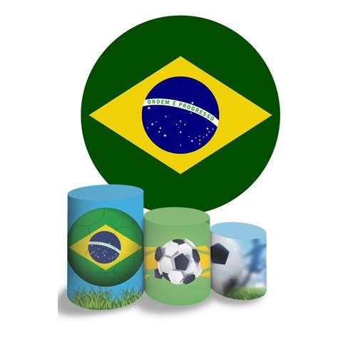 Kit Painel E Trio De Cilindro Tema Copa Do Mundo Em Tecido Sublimado