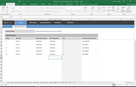 Planilha de Cronograma Físico Financeiro em Excel Planilhas Prontas