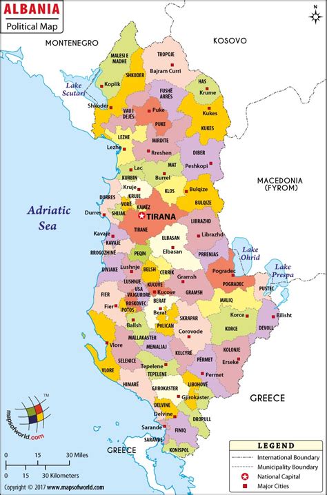 Political Map Of Albania Illustrates The Surrounding Countries With
