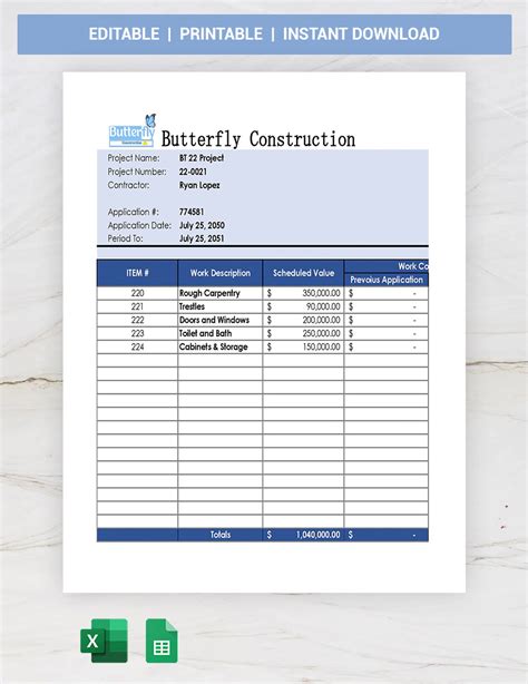Residential Construction Schedule Of Values Template Google Sheets