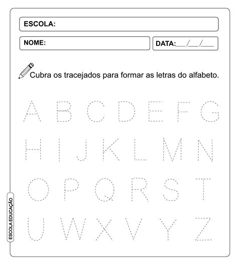 Atividade Pontilhada Alfabeto Tracejado Escola Educação