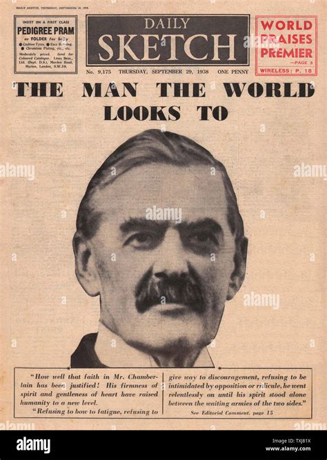 Daily Sketch Front Page Neville Chamberlain Munich Crisis Stock