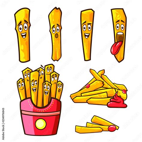 Cartoon Character Set Of French Fries Vector Illustration Isolated On