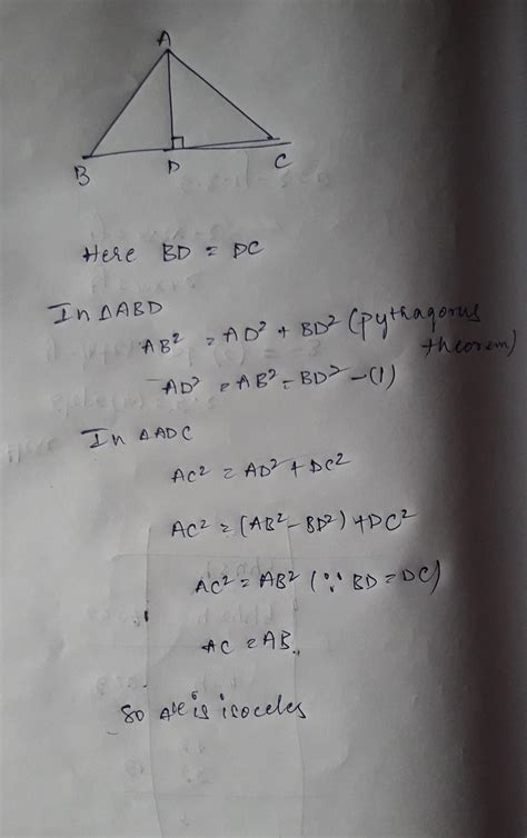 in a triangle abc if the median ad is perpendicular to base bc then prove that the triangle is
