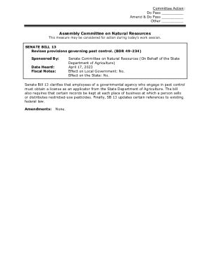 Fillable Online Bill Page For SB 13 Bill Page For SB 13 Fax Email