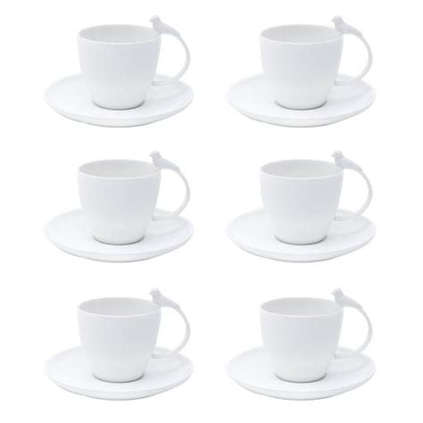 Jogo 6 xícaras 200ml para chá de porcelana branca pires Birds Wolff