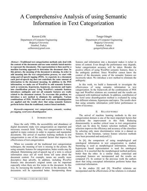 pdf a comprehensive analysis of using semantic information in text categorization
